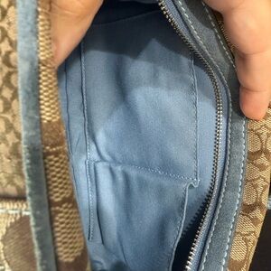 Coach | Bags | Coach Blue And Brown Satchel With Signature Monogram ...
